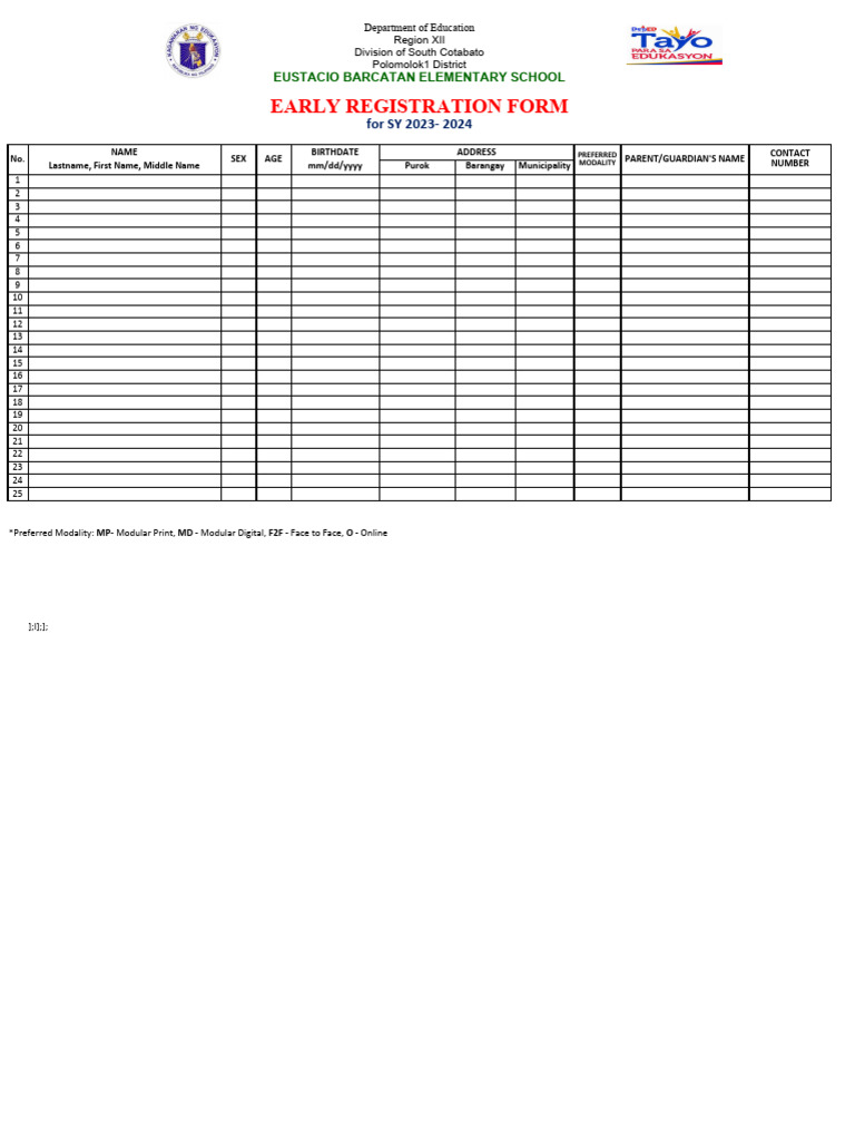 EARLY REGISTRATION FORM | PDF