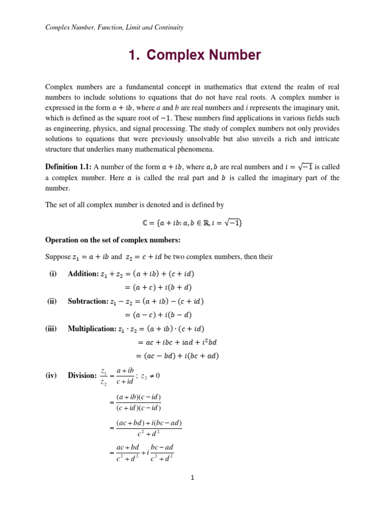 Complex Number- Functions- Limit and Coninuity | PDF | Complex Number | Function (Mathematics)