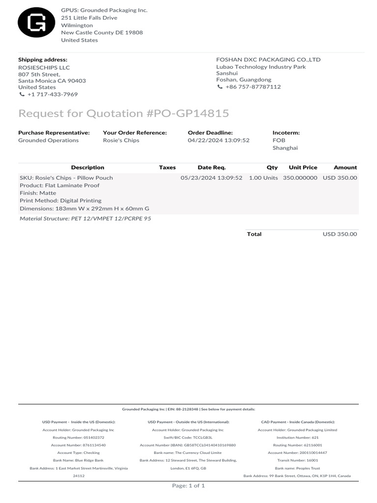 Request For Quotation - PO-GP14815 | Download Free PDF | Banking ...