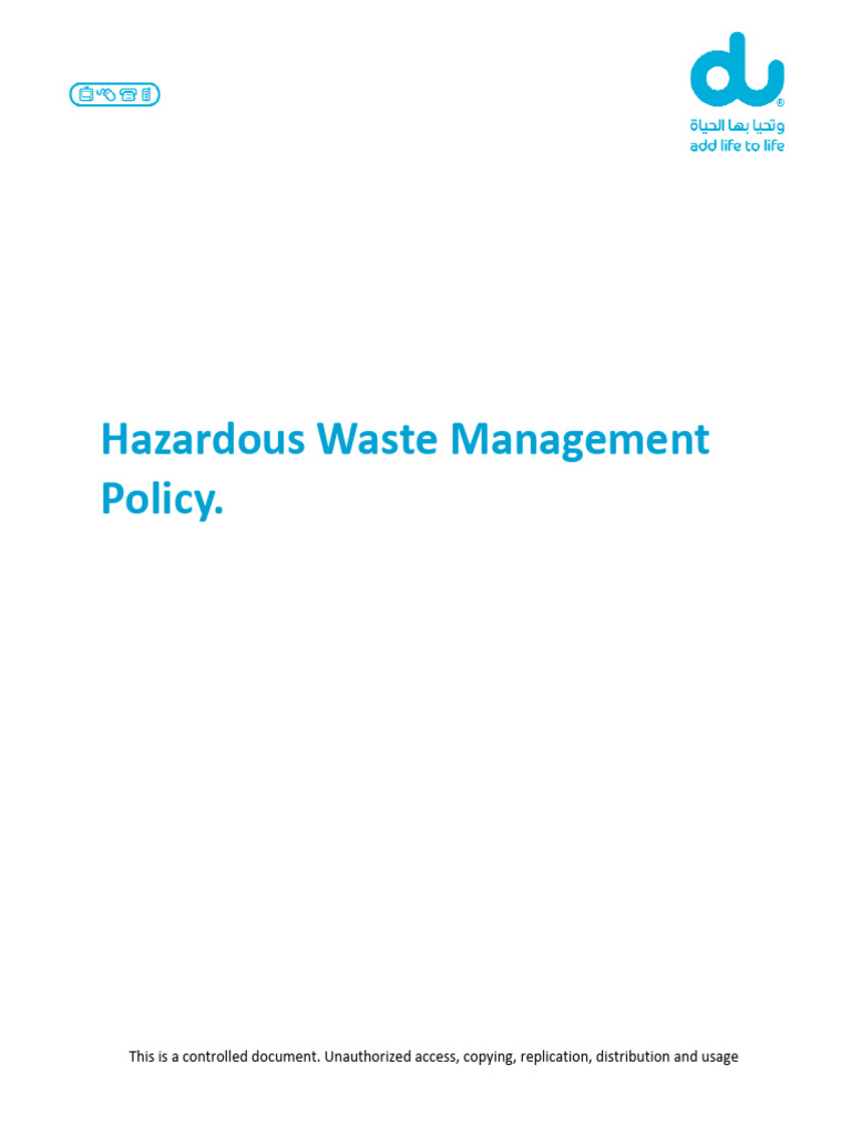 Hazardous Waste Management Policy Rev 1 0 | PDF | Waste Management | Waste