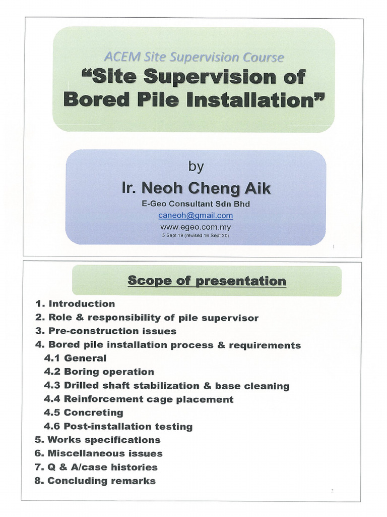 Slides Site Supervision of Bored Pile Installation Sept 20 | Download Free PDF | Deep Foundation ...