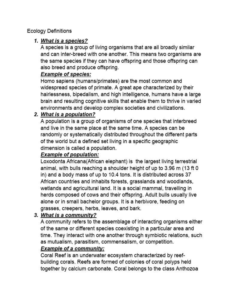 Ecology Definitions | PDF | Ecosystem | Coral Reef