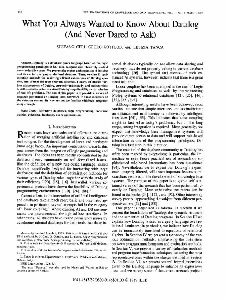 Datalog Paper | PDF | Interpretation (Logic) | First Order Logic