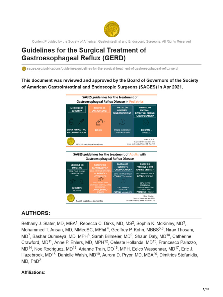 Guidelines For The Surgical Treatment of Gastroesophageal Reflux GERD ...
