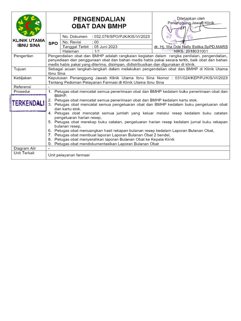 032.076. Pengendalian Obat Dan BMHP | PDF