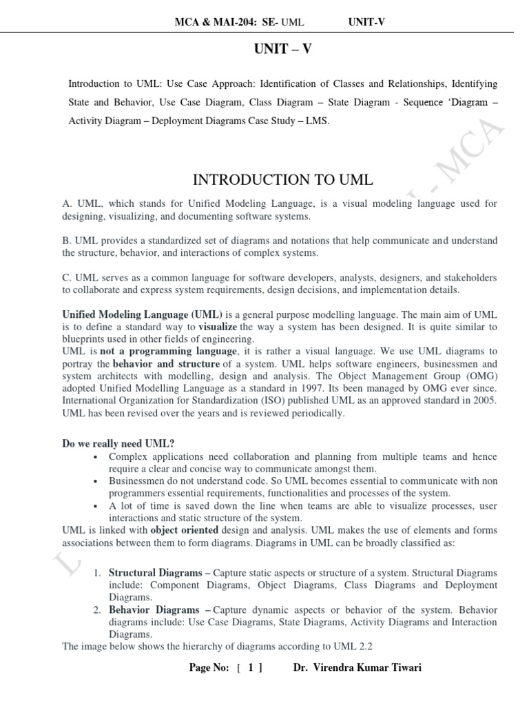 Unit V Mcamai 204 Semuml Uml 2023 Pdf Inheritance Object Oriented Programming Use Case
