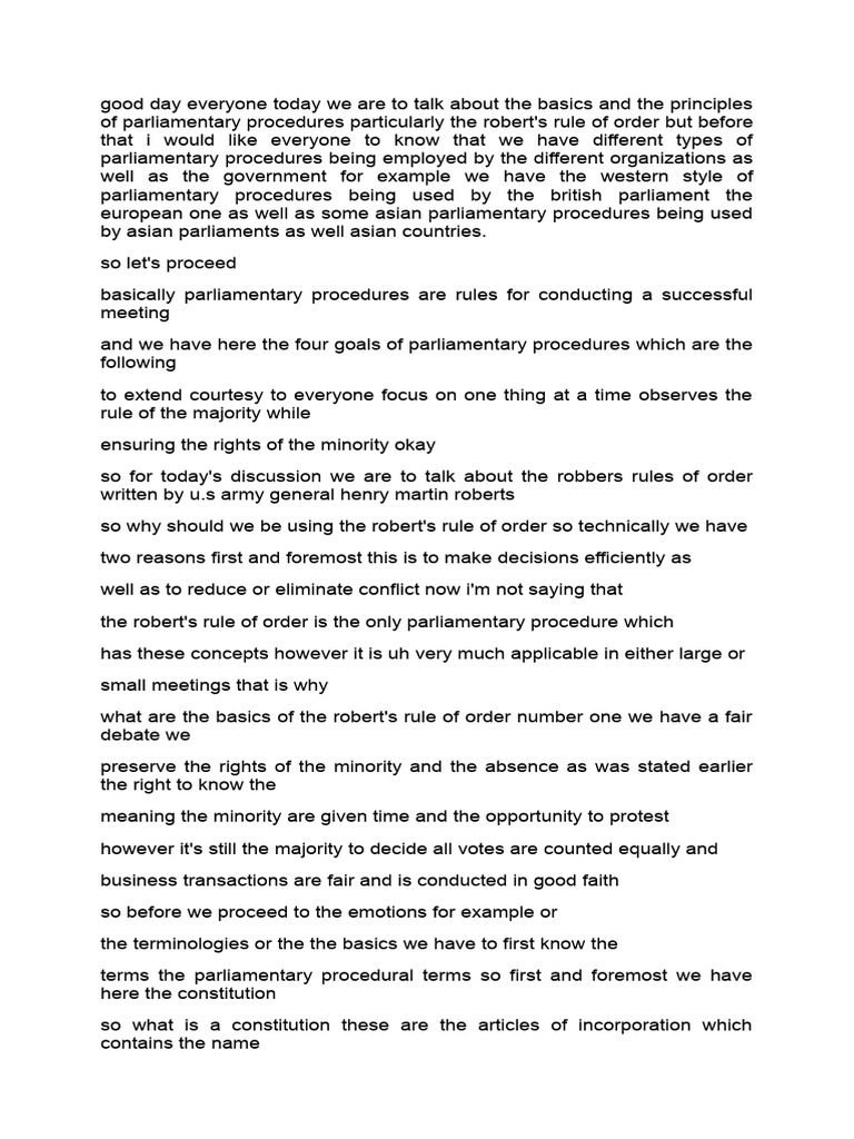 Parliamentary Procedure Basics | PDF | Committee | Agenda (Meeting)