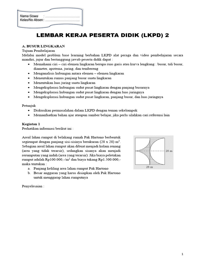LKPD Busur dan Juring Lingkaran Kelas 12 | PDF