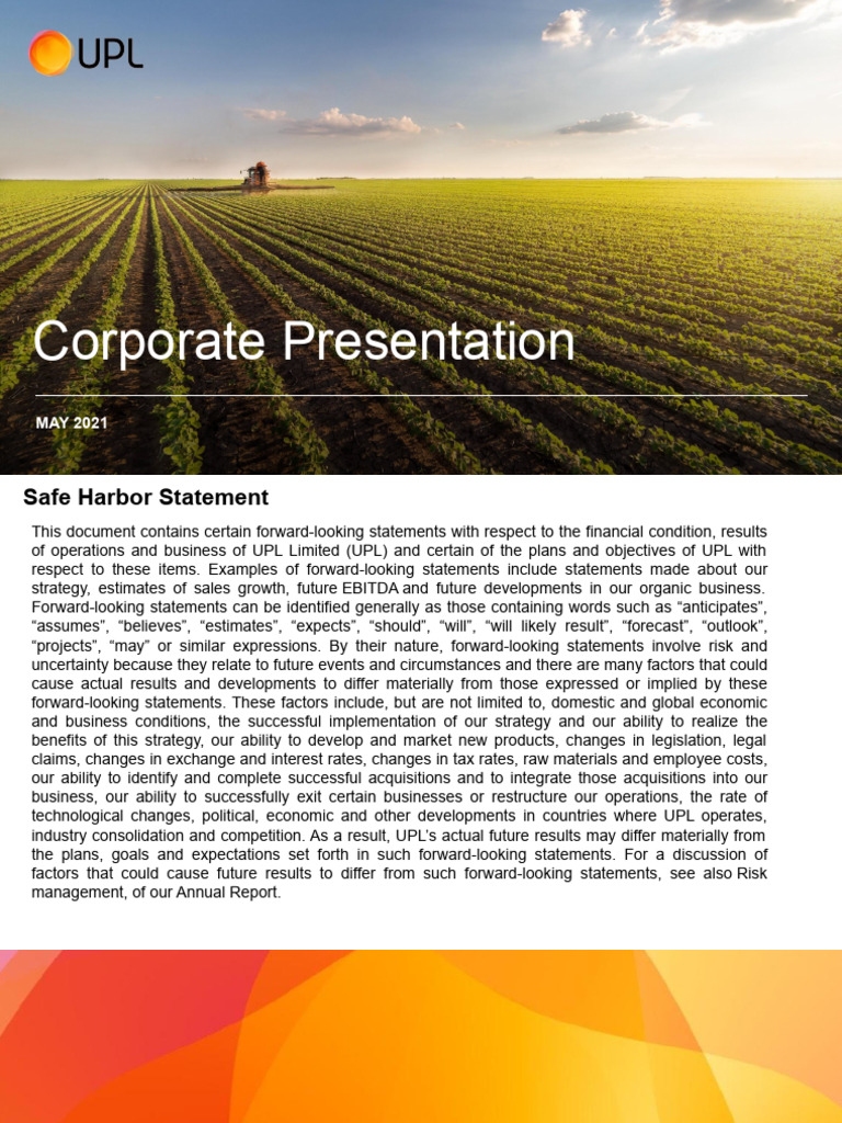 UPL Limited Corporate Presentation 2021 | PDF | Agriculture | Innovation