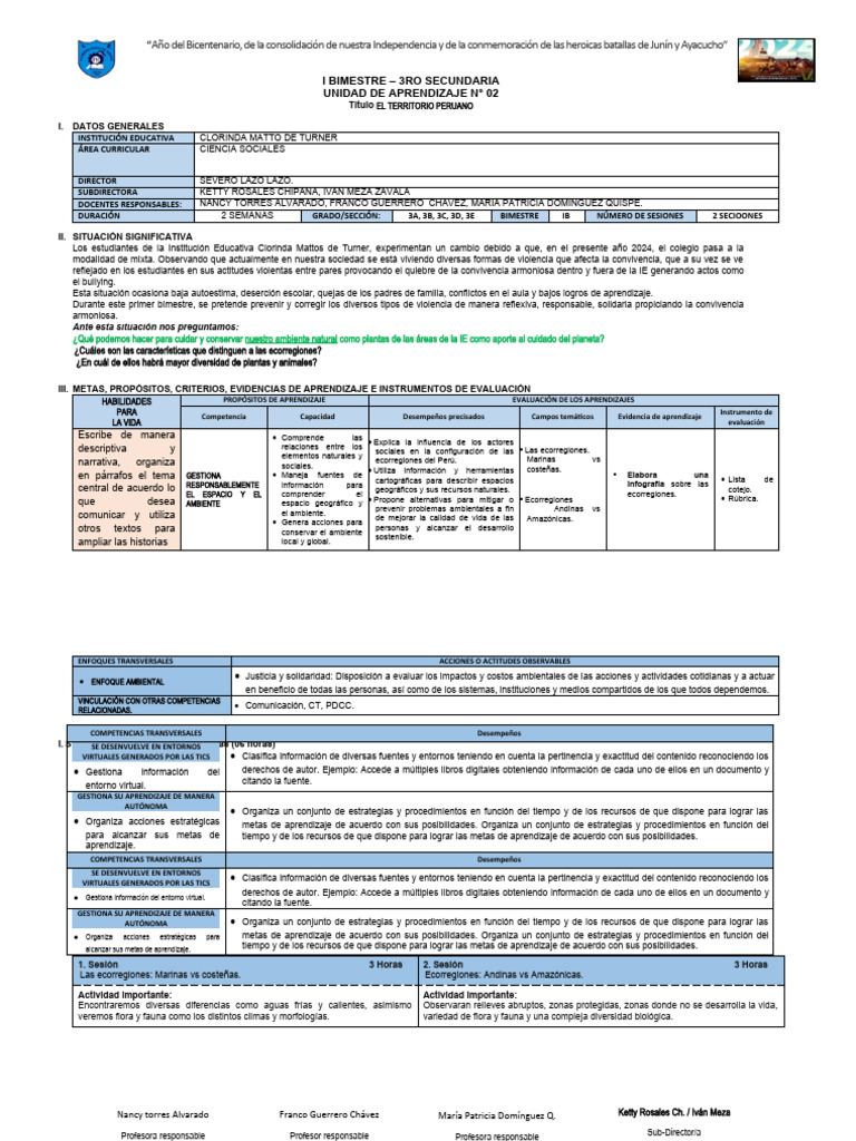 Unidad 2 Ciencias Sociales - 3ro Sec | Descargar gratis PDF | Aprendizaje | Evaluación
