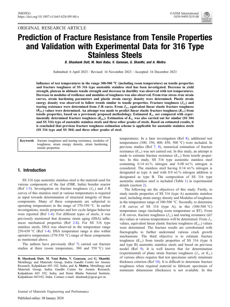 Fracture Toughness From Tensile Test-JMEP | PDF | Fracture Mechanics ...