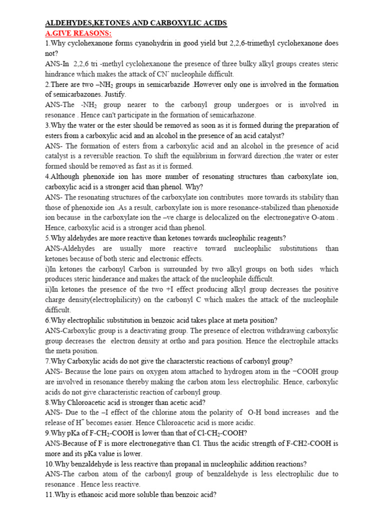 Key Questions on Aldehydes and Ketones | PDF | Aldehyde | Ketone