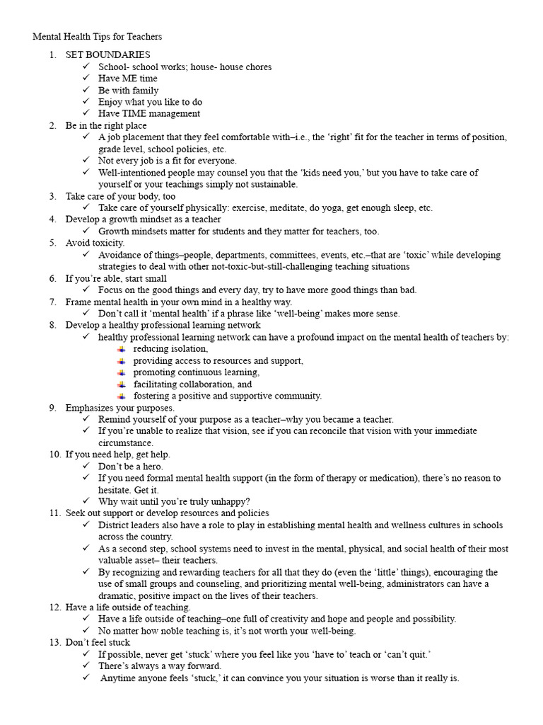 Mental Health Tips For Teachers | PDF | Mental Health | Teachers