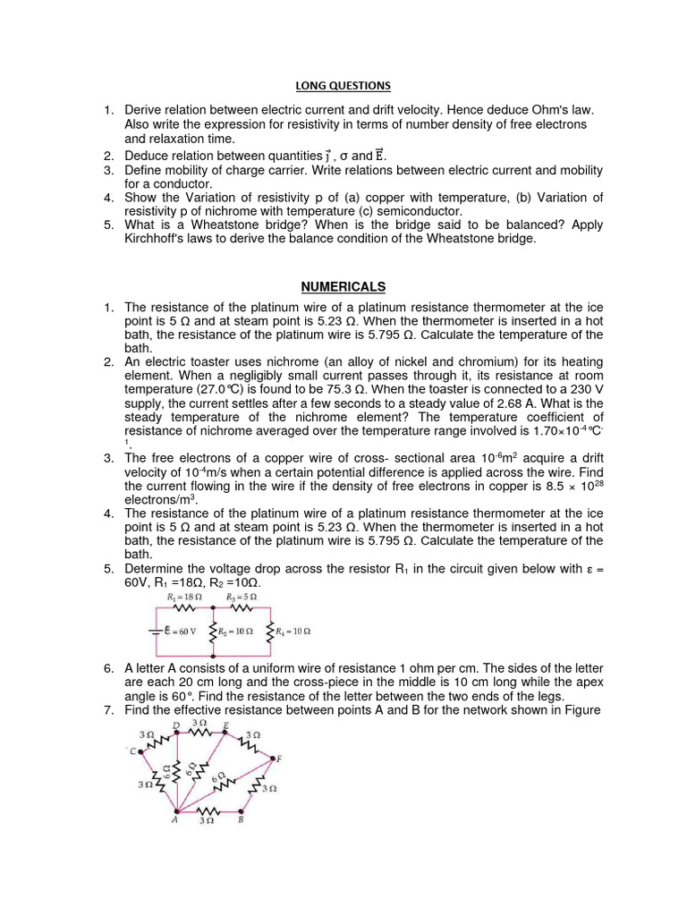 Electric Current, Drift Velocity, and Resistors | PDF | Electrical ...