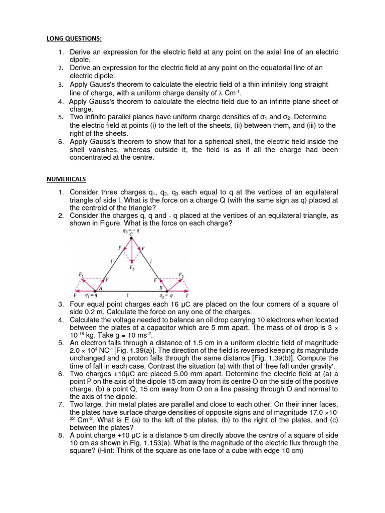 Chapter 1-ELECTRIC CHARGES AND FIELD | PDF | Electric Field | Triangle