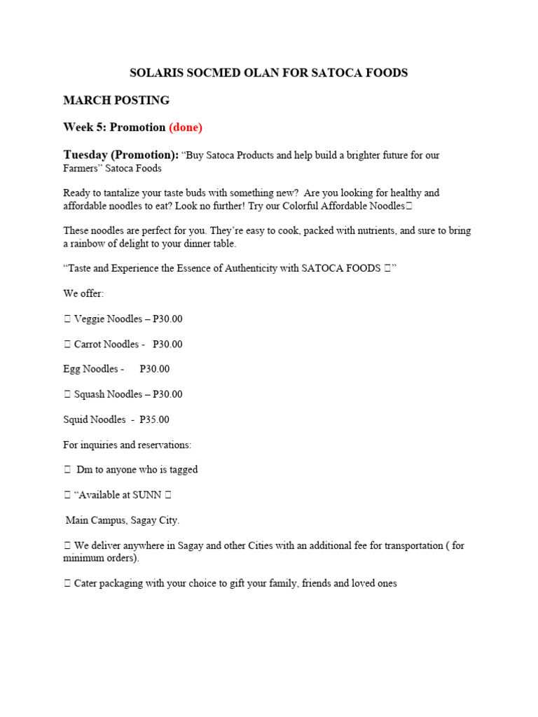 Solaris-Socmed Plan Draft | PDF | Cuisine | Foods
