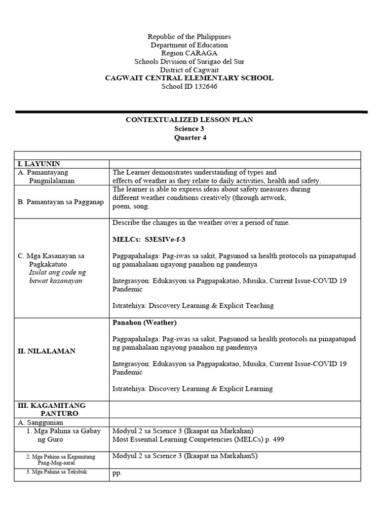 Co Lesson Plan Science 3 Quarter 4 | PDF