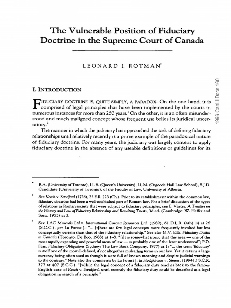 The Vulnerable Position of Fiduciary Doctrine in The Supreme Court of ...