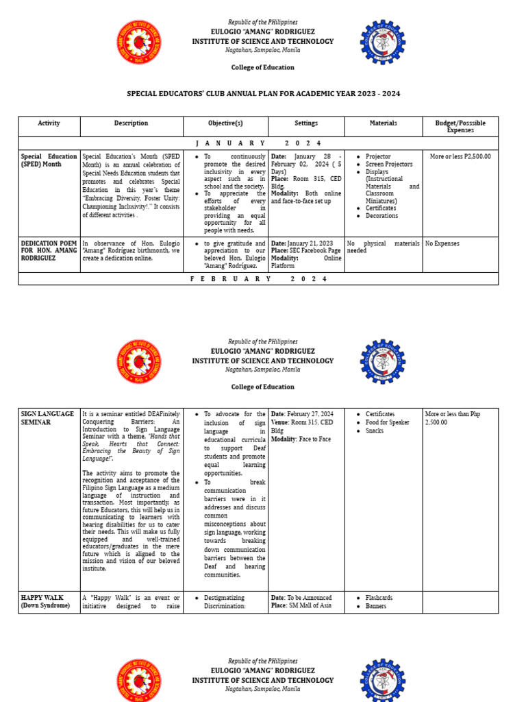 One-Year Master Plan | PDF | Autism Spectrum | Special Education