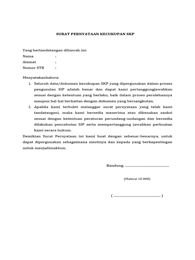 Surat Pernyataan Kecukupan SKP | PDF Surat Pernyataan Kecukupan SKP | PDF