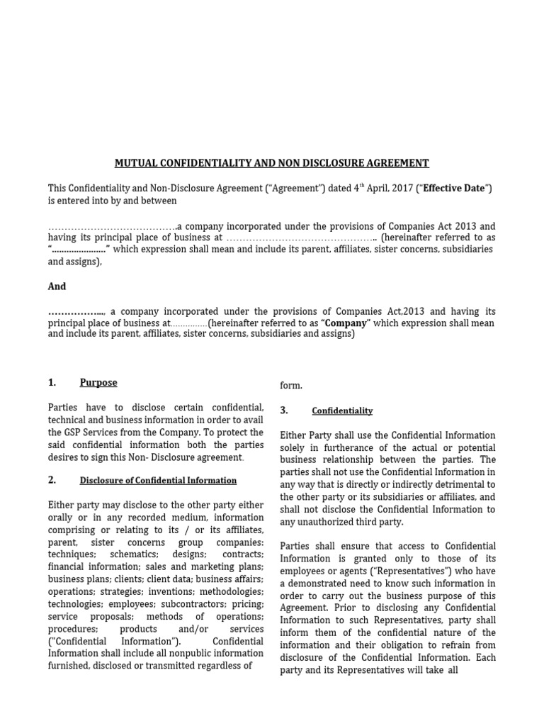 Non-Disclosure-Agreement-Template | PDF | Discovery (Law) | Confidentiality