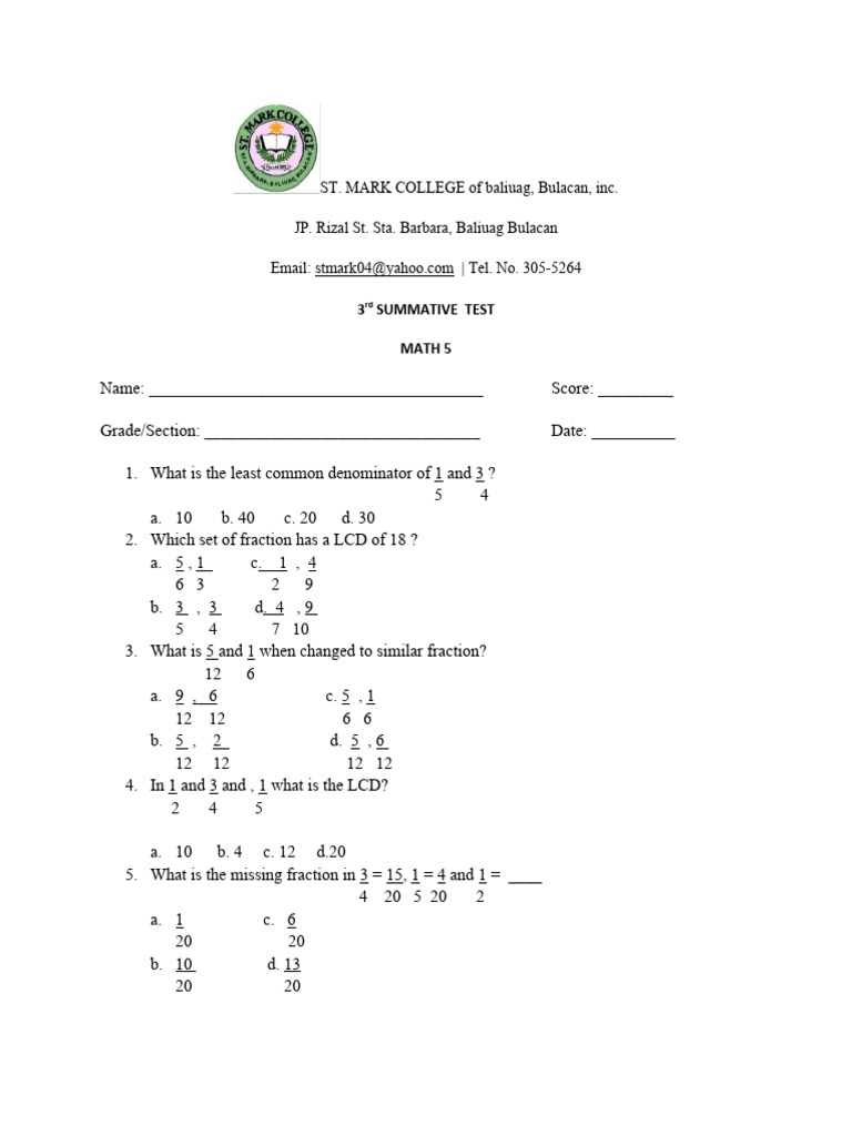 3rd-Sum-MATH-5 | PDF | Mathematical Objects | Division (Mathematics)