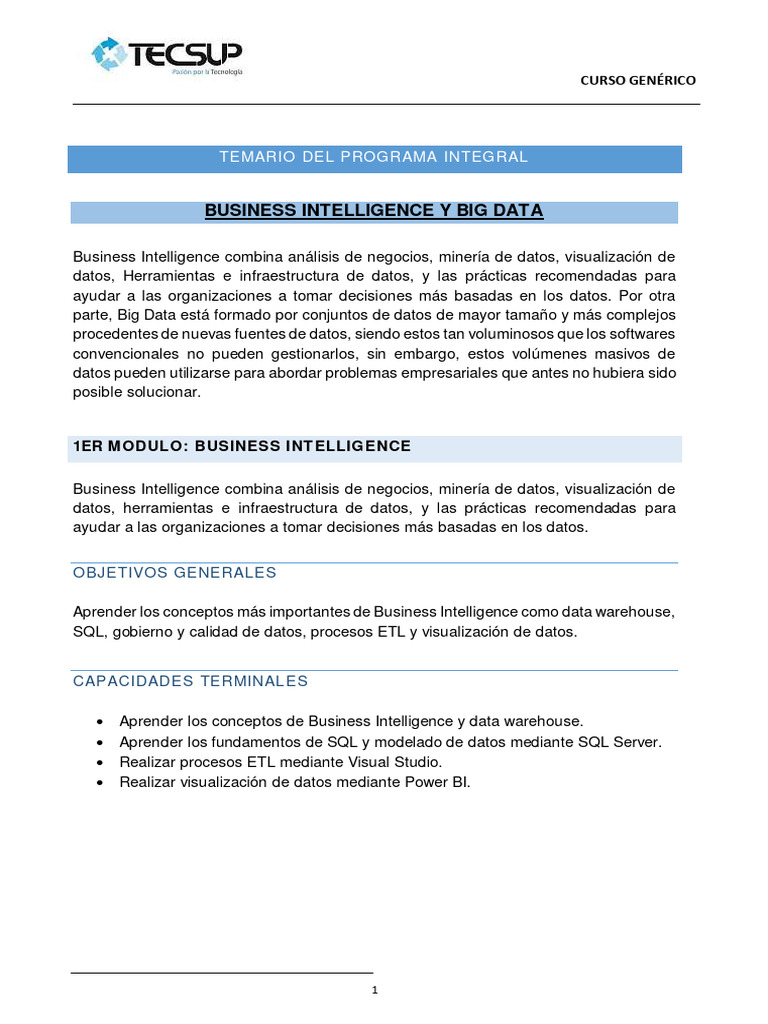Temario - Business Intelligence & Big Data | Descargar gratis PDF | Inteligencia de negocios ...