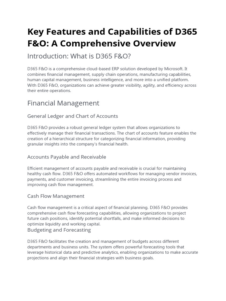 Key Features D365 F&O | PDF | Cloud Computing | Accounts Payable