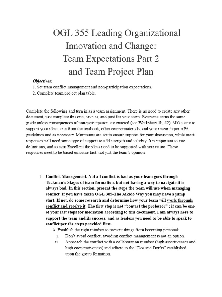 Team Expectations Part 2 and Team Project Plan | PDF | Swot Analysis ...