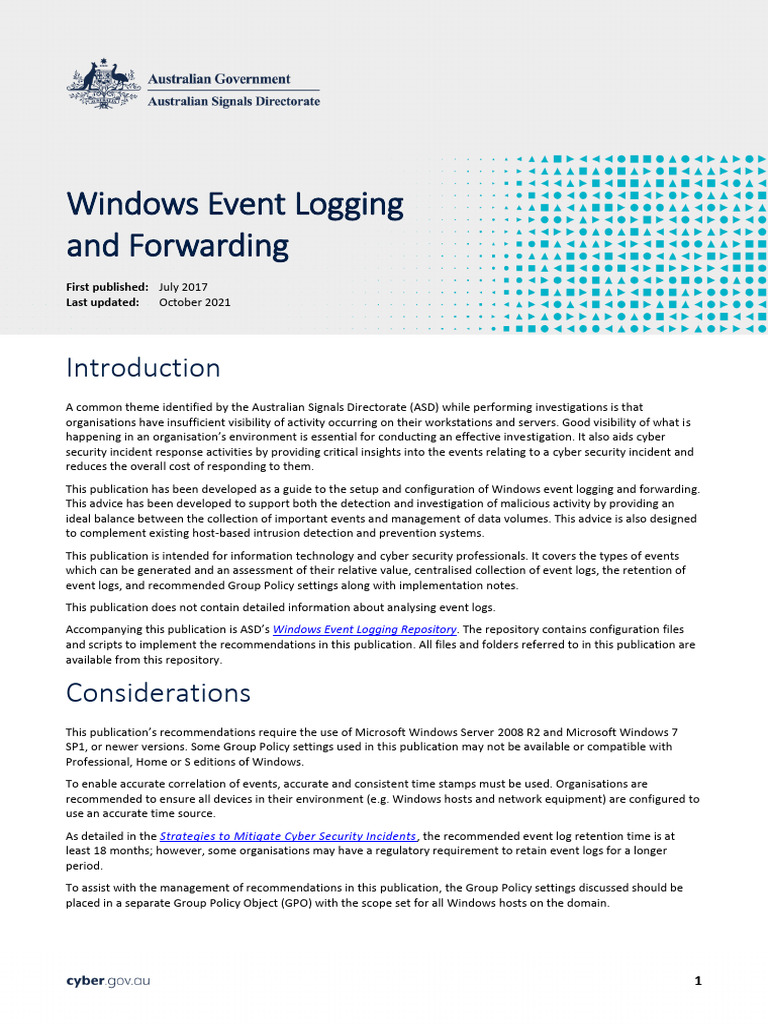 PROTECT - Windows Event Logging and Forwarding (October 2021) | Download Free PDF | Group Policy ...