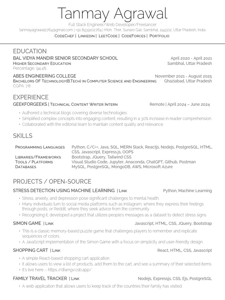 Tanmay's Resume-Hackerresume | PDF | Java Script | Bootstrap (Front End Framework)