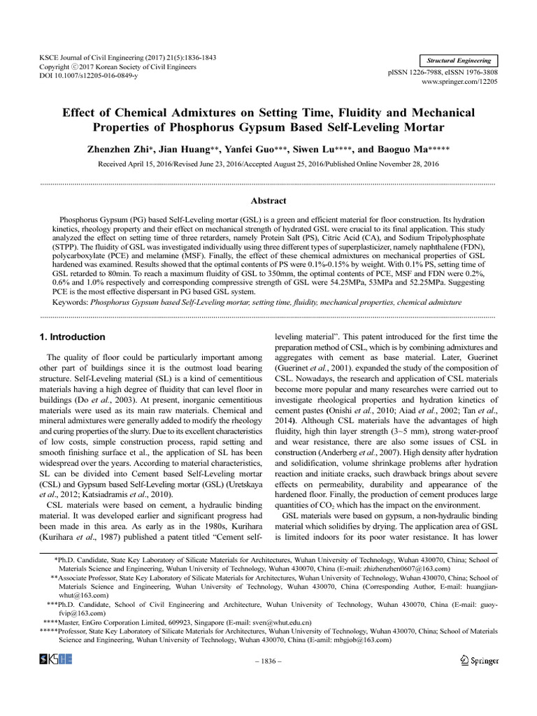 Effect of Chemical Admixtures On Setting Time, Fluidity and Mechanical ...