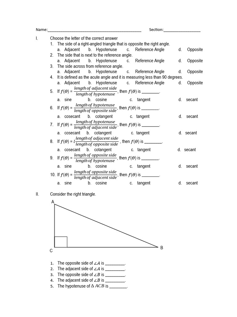 Activity Sheet Trigonometric Ratio | PDF | Trigonometric Functions ...
