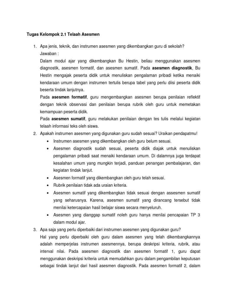 Tugas Kelompok 2.1. Telaah Instrumen IRMA FUDTRIANI Prinsip | PDF