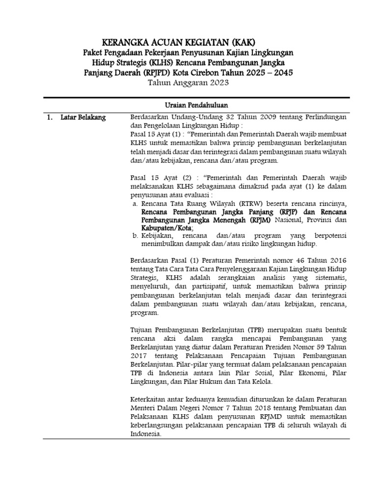 KAK KLHS RPJPD 2023 New | PDF
