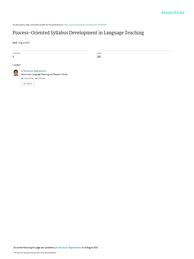 Process-Oriented Syllabus Development in Language Teaching: August 2019 ...