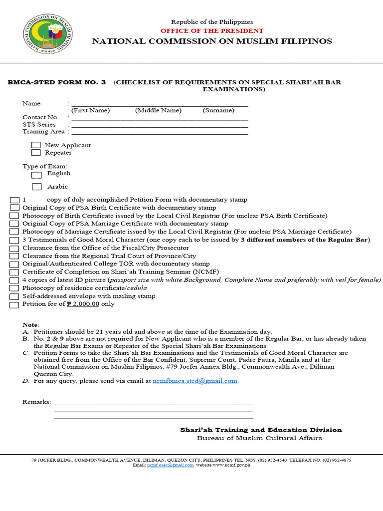 Final STED DOCUMENT NO. 3 LIST OF SPECIAL SHARIAH BAR EXAMINATIONS ...