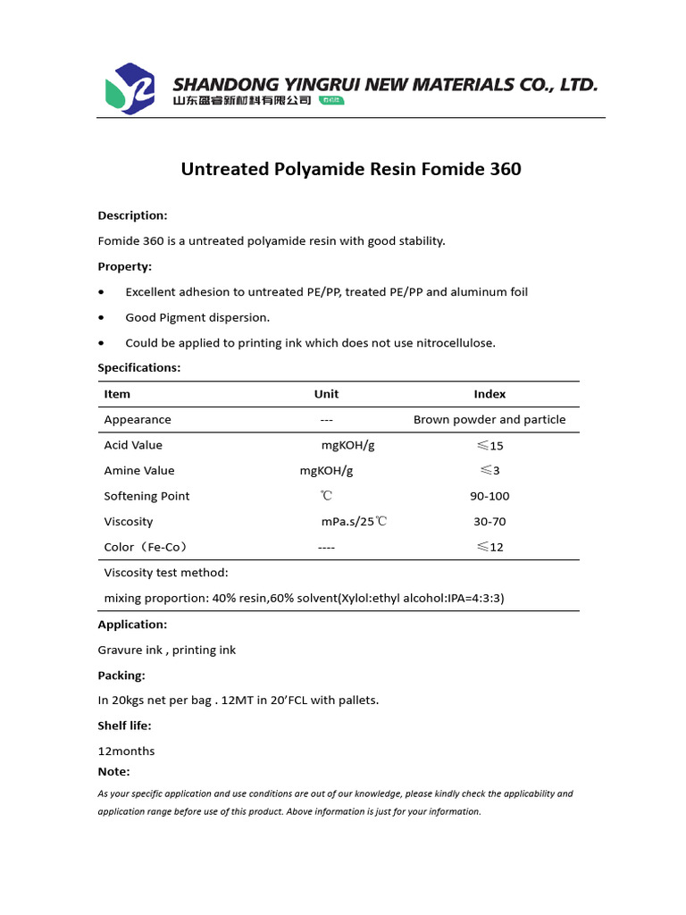 Untrreated Polyamide Resin Fomide 360 | PDF