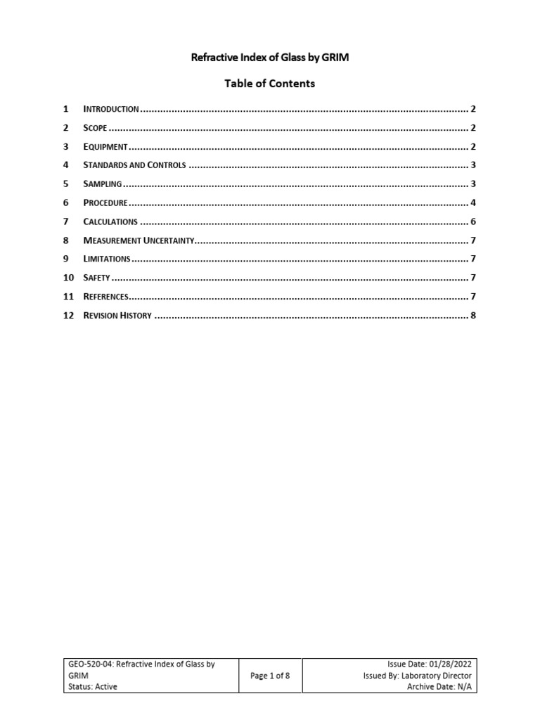 Glass Refractive Index Measurement SOP | PDF | Refractive Index | Glasses