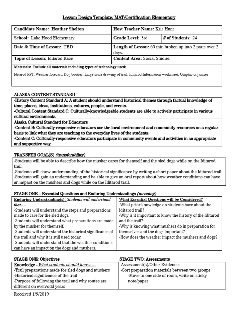 enduring lesson plan | PDF | Iditarod Trail Sled Dog Race | Learning