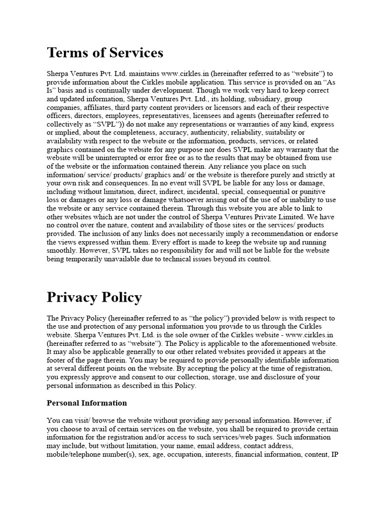 Terms of Services | PDF | Password | Privacy Policy