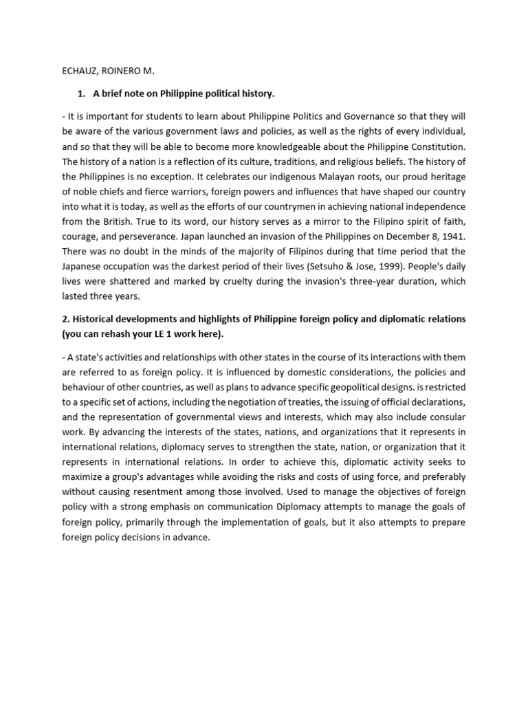 Philippine Political History and Foreign Policy | PDF | Philippines ...