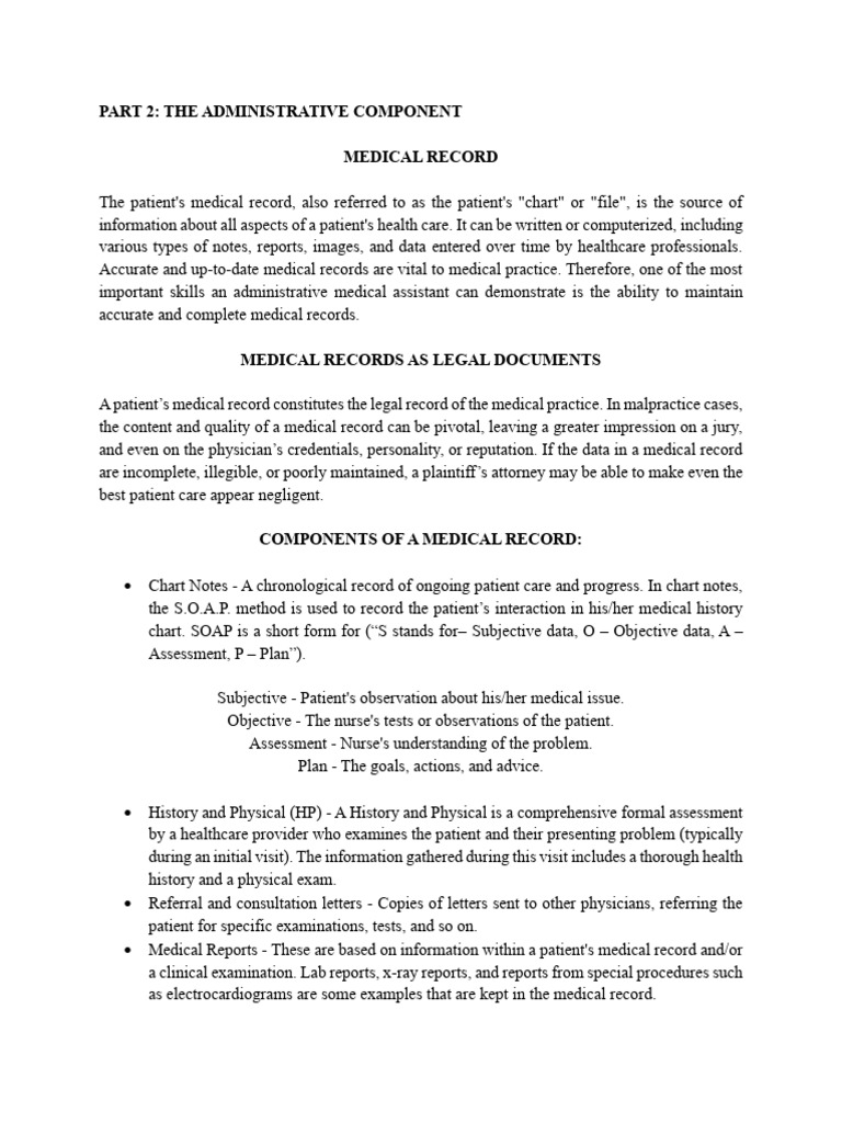 Part 2: The Administrative Component Medical Record | PDF | Cheque ...