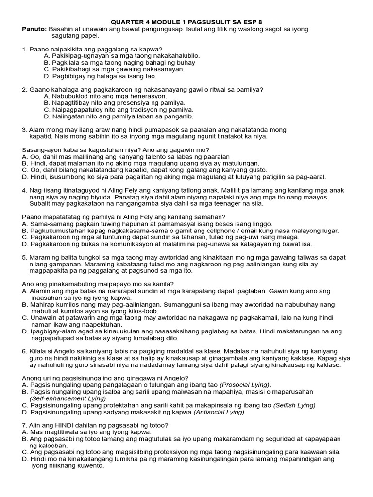 Esp 8 Module 1 Pagsusulit | PDF