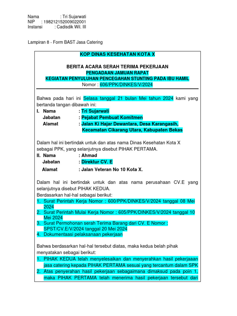 Tri Sujarwati - Lampiran 08 - Form BAST Jasa Katering | PDF