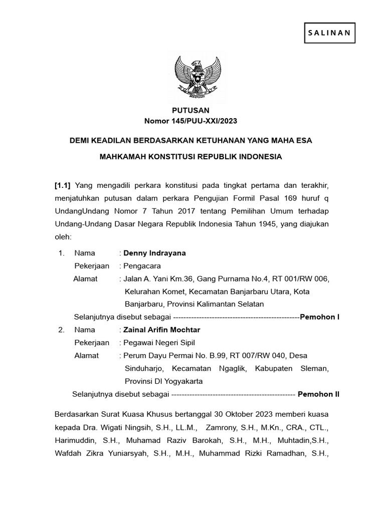 Anatomi Putusan MK_Nomor 145 PUU-XXI 2023 | PDF