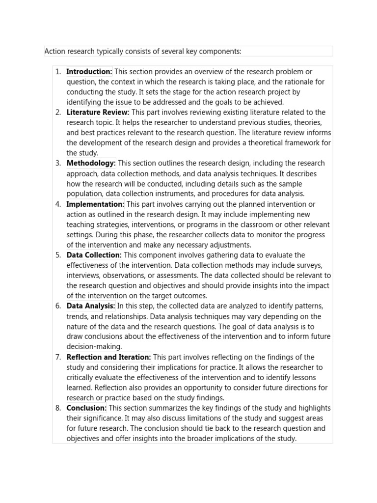 Action Research Typically Consists of Several Key Components | PDF ...
