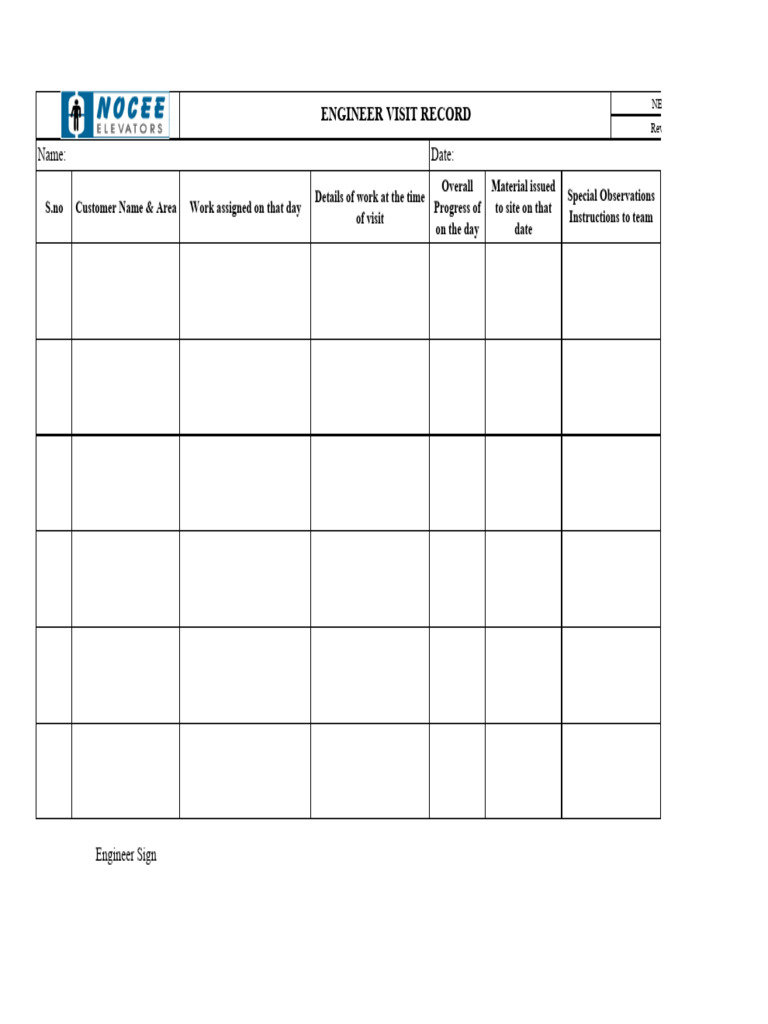 Engineer Visit Record Template | PDF