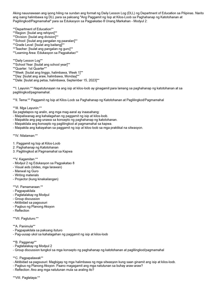 Esp 10 Lesson Plan Pdf