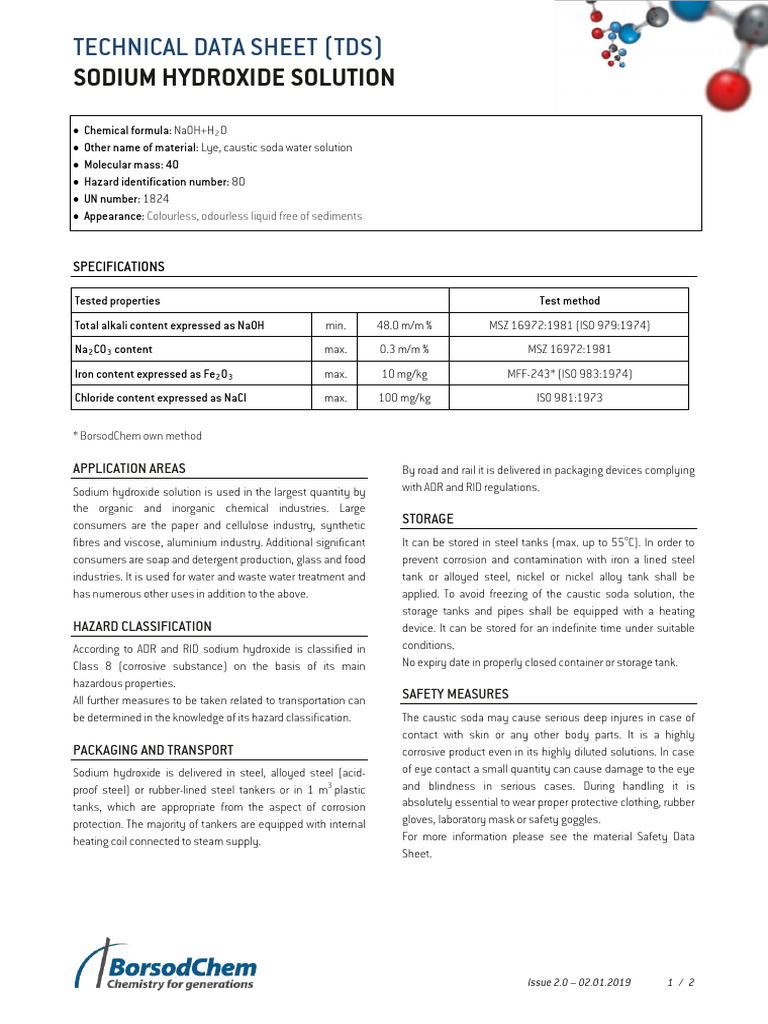 Tds Sodium Hydroxide Solution 1618221859 | PDF | Sodium Hydroxide ...